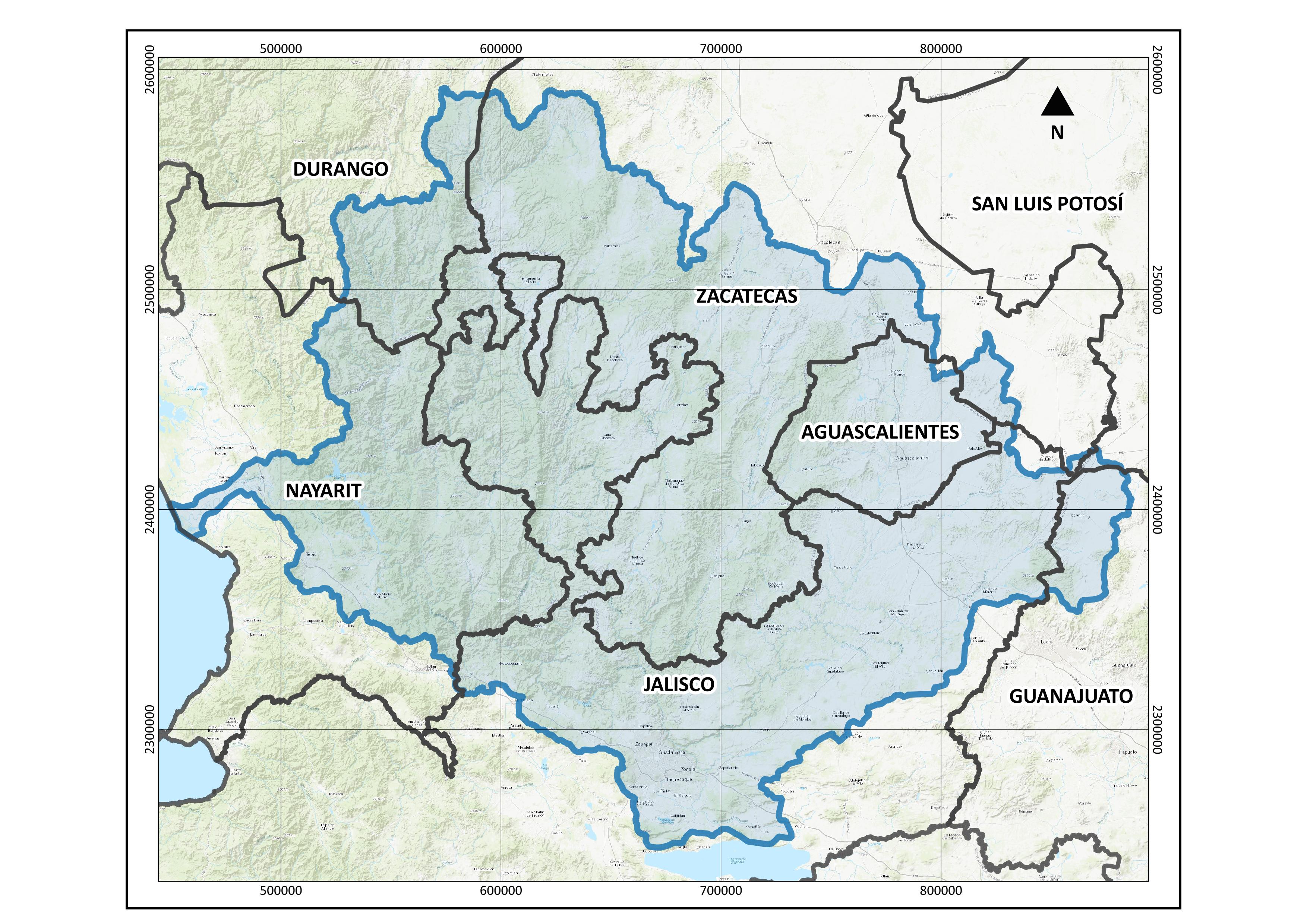 Límites estatales de la cuenca del Río Santiago- COCURS